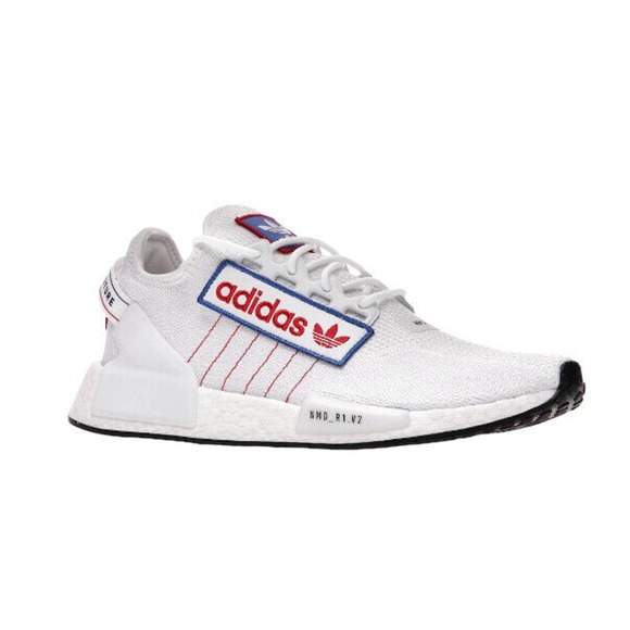 Nike | Shoes | Adidas Nmd R V2 Logo Patch Whitebluered Mens Lifestyle ...